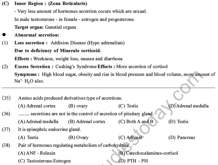 NEET Biology Chemical Coordination and Control MCQs Set B with Answers